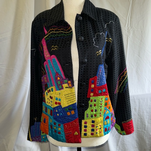Vintage | Jackets & Coats | Vintage City Scape Embroidered Jacket Sz M ...